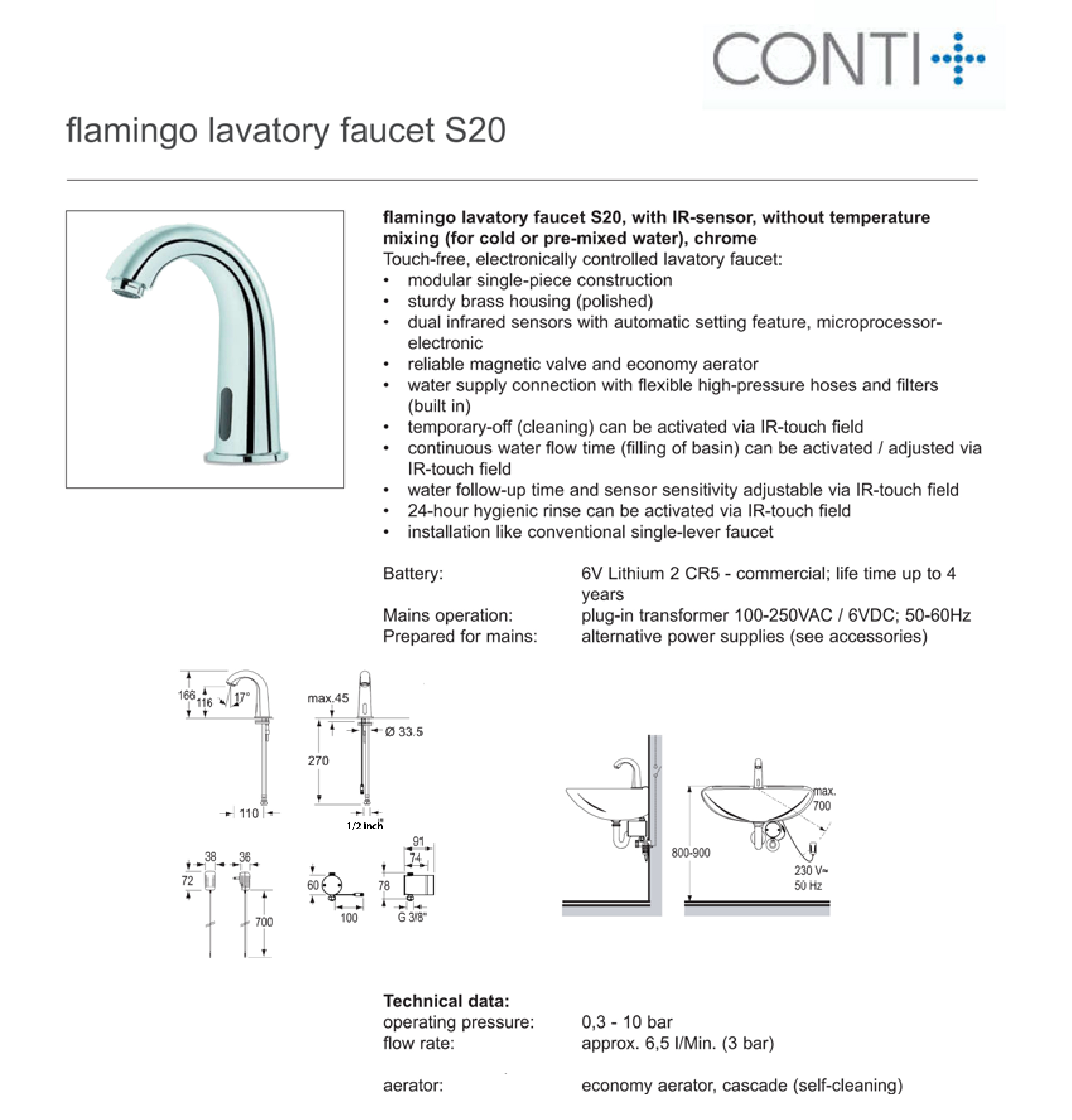 Conti+ Flamingo S20 Sensor Operated Basin Tap Cti-100.913.11