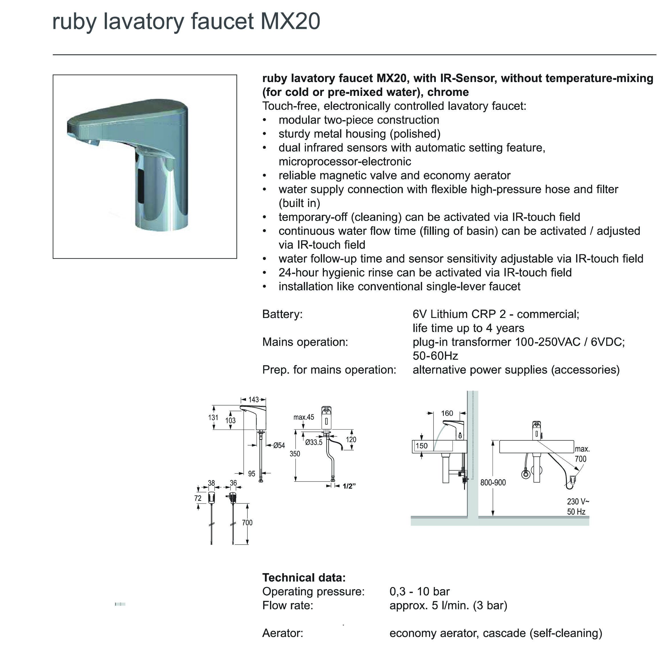 Conti Ruby Mx20 Sensor Operated Basin Tap Cti-132.050.11